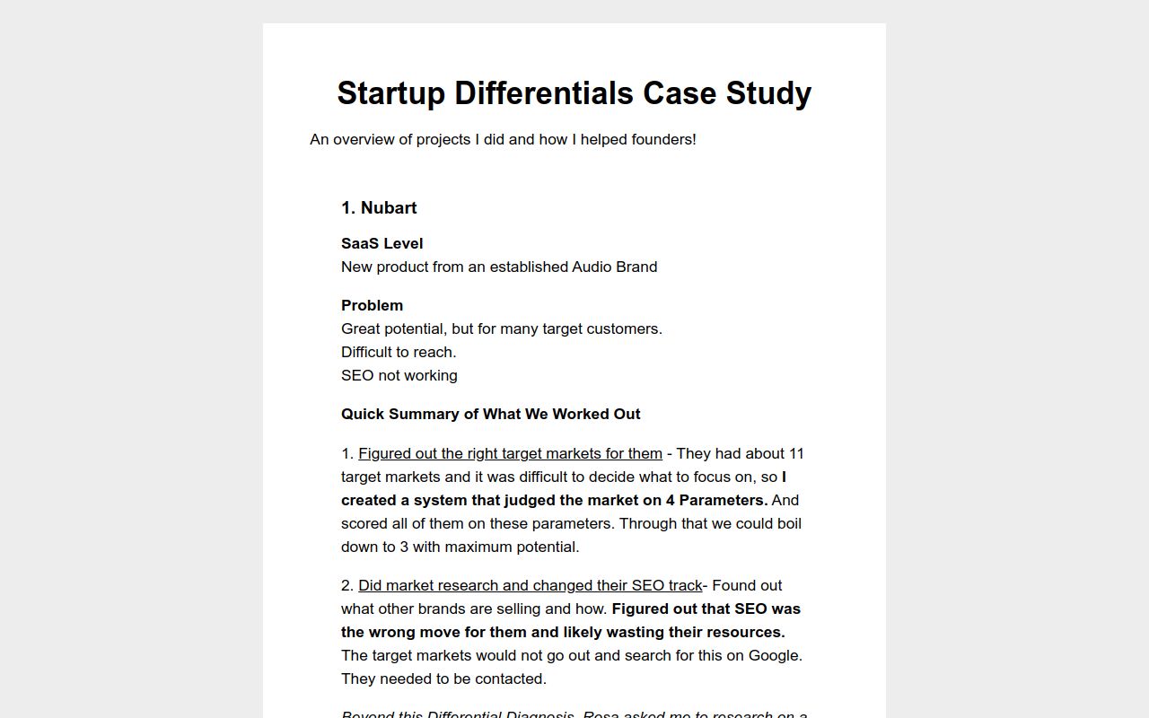 Startup Differentials Portfolio
